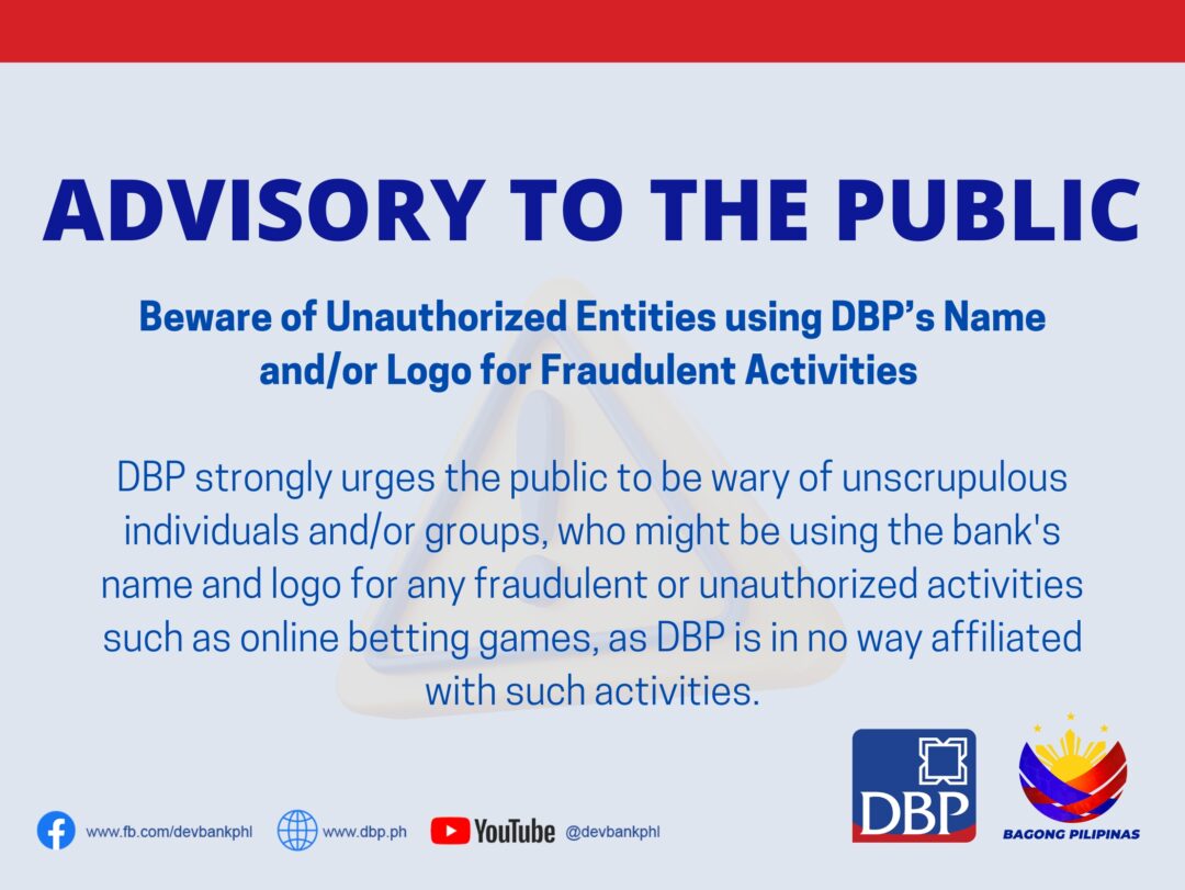 Public Advisory on Unauthorized Use of DBP Logo - Development Bank of ...